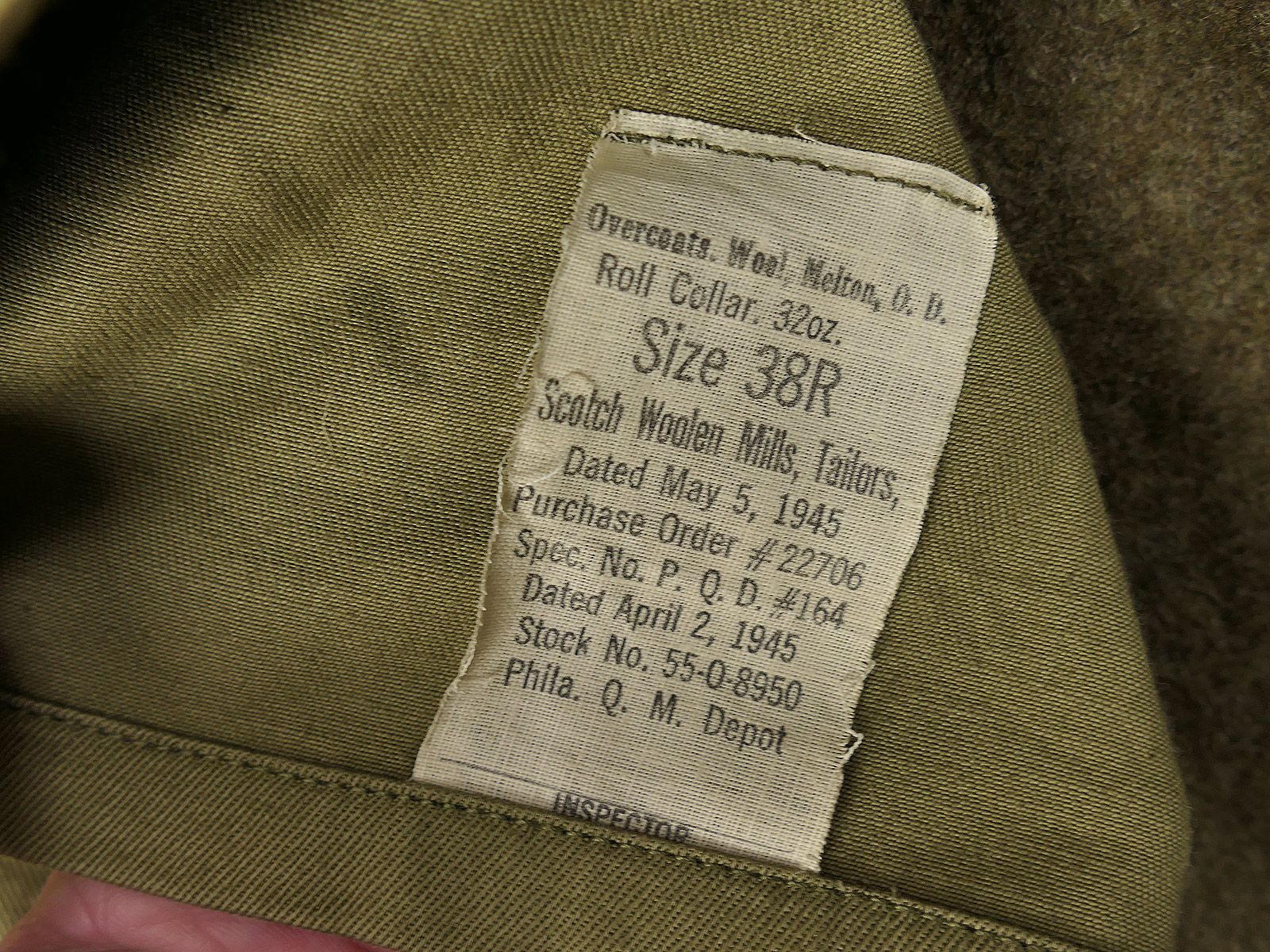 Original US WW2 Overcoat Wool OD Melton Mantel May 1945 Gr. 38R ...